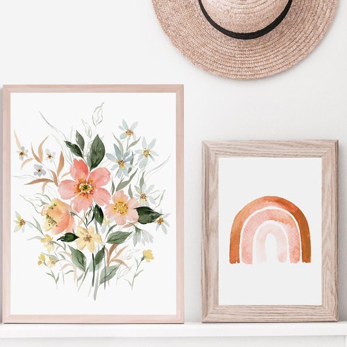 Square Flower Design Home Decor Watercolor Flowers - Etsy