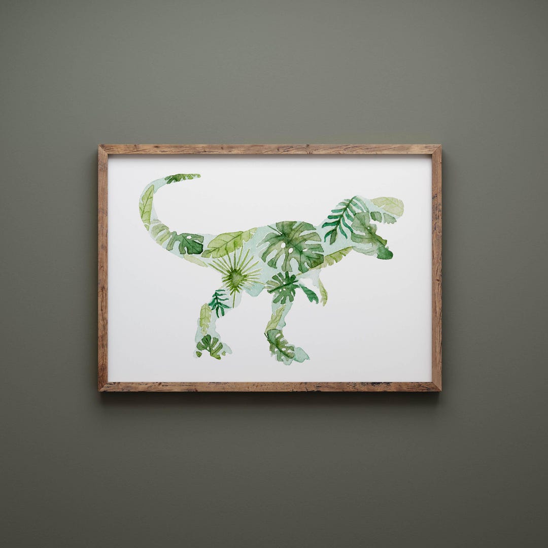 Watercolor T-rex Print: Dinosaur Art, Tropical Kid Room Art - Etsy