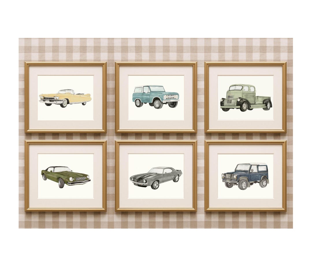 Classic Car Prints, Car Wall Decor, Car Nursery Theme, Watercolor ...