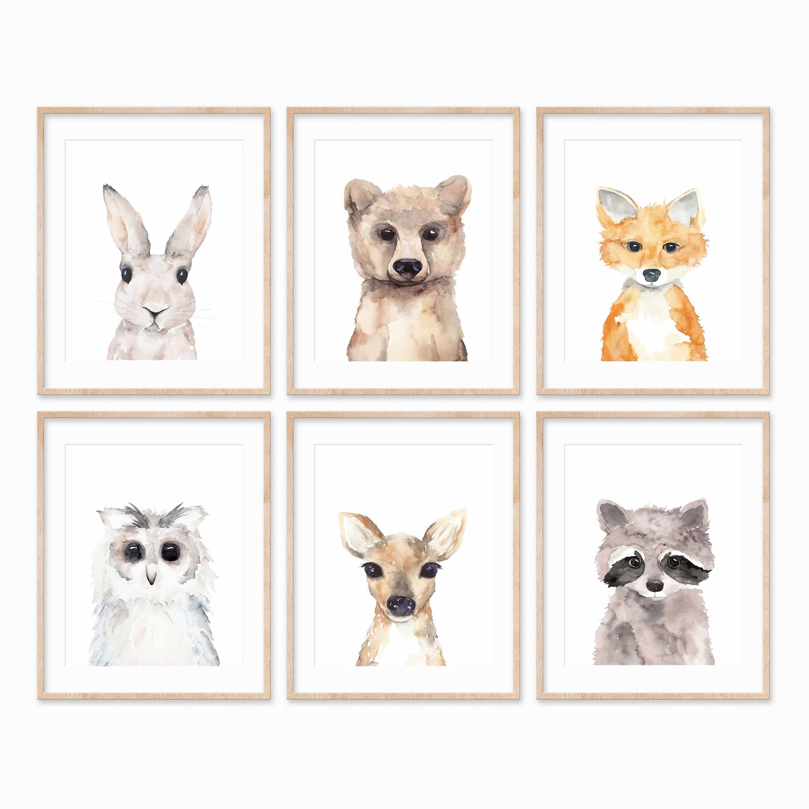 Woodland Animals Set of 6 Watercolor Prints Nursery | Etsy