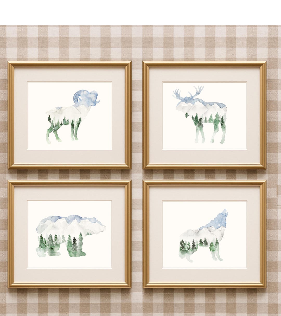 Mountain Animal Watercolor Print Set: Archival Nursery Art - Etsy