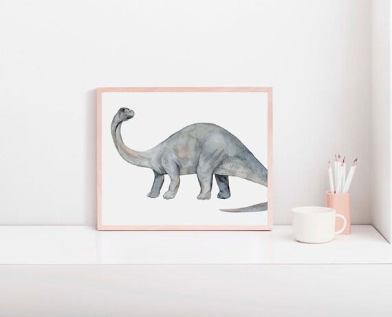 Brontosaurus Painting Dinosaur Print Watercolor Dinosaur | Etsy