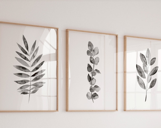 Black and White Wall Art Botanical Prints Set Minimalist Art Nordic ...