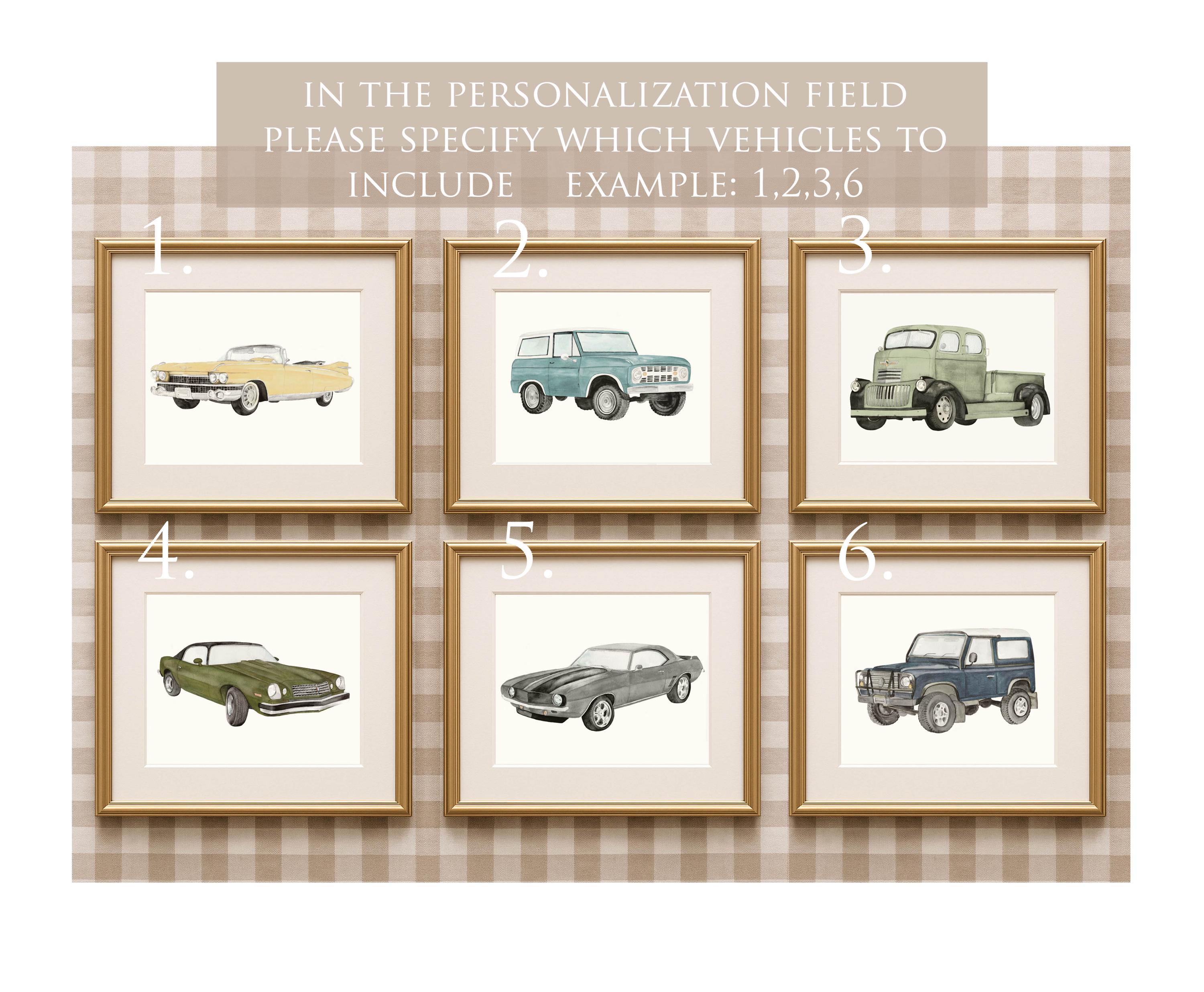 Classic Car Prints, Car Wall Decor, Car Nursery Theme, Watercolor ...