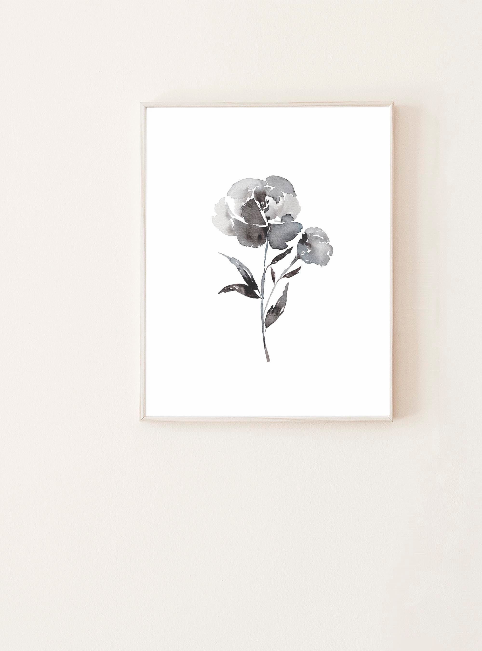 Black and White Watercolor Floral Print 1 / Simple Floral / - Etsy