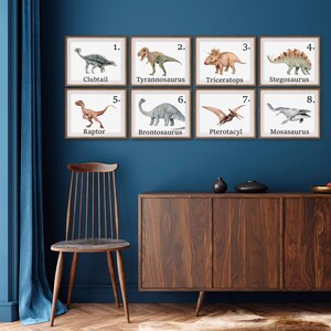 HORIZONTAL Gallery Wall Dinosaur Prints, Dinosaur Watercolor Paintings ...