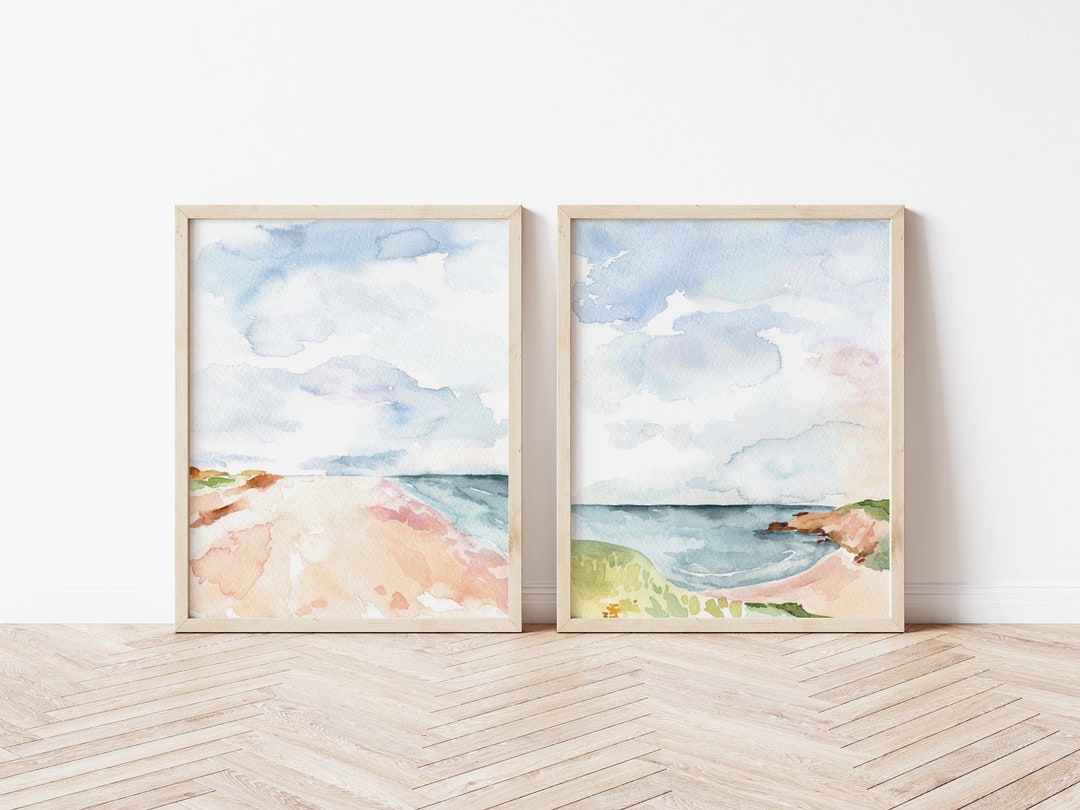Set of 2 Watercolor Ocean Prints: Coastal Beach Landscape Art - Etsy