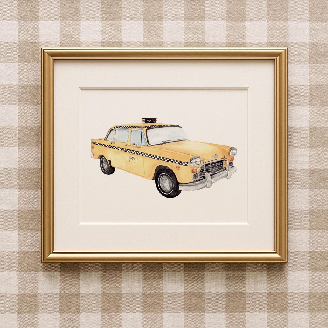 NYC Watercolor Taxi Cab, NYC Taxi Cab Print, Taxi Wall Decor, Boys Room ...