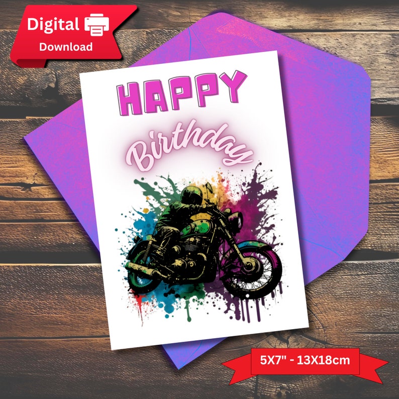 Motorbike Happy Birthday Card, Motorcycle Fans. Card Size: 5 X 7 ...