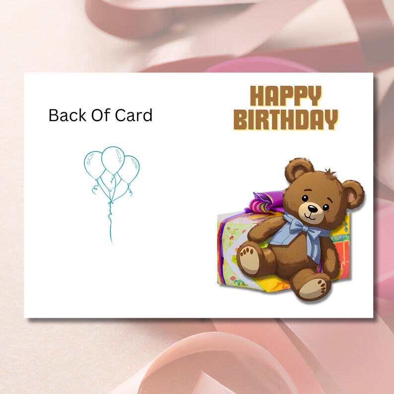 Cute Teddy Bear Birthday Card for Kids. Instant Download. Size 5 X 7 - Etsy