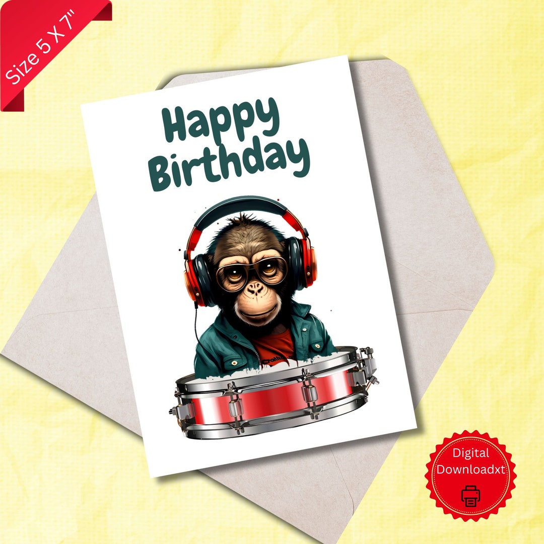 Cheeky Monkey Birthday Card Chimp Wearing Headphones. Funny Birthday ...