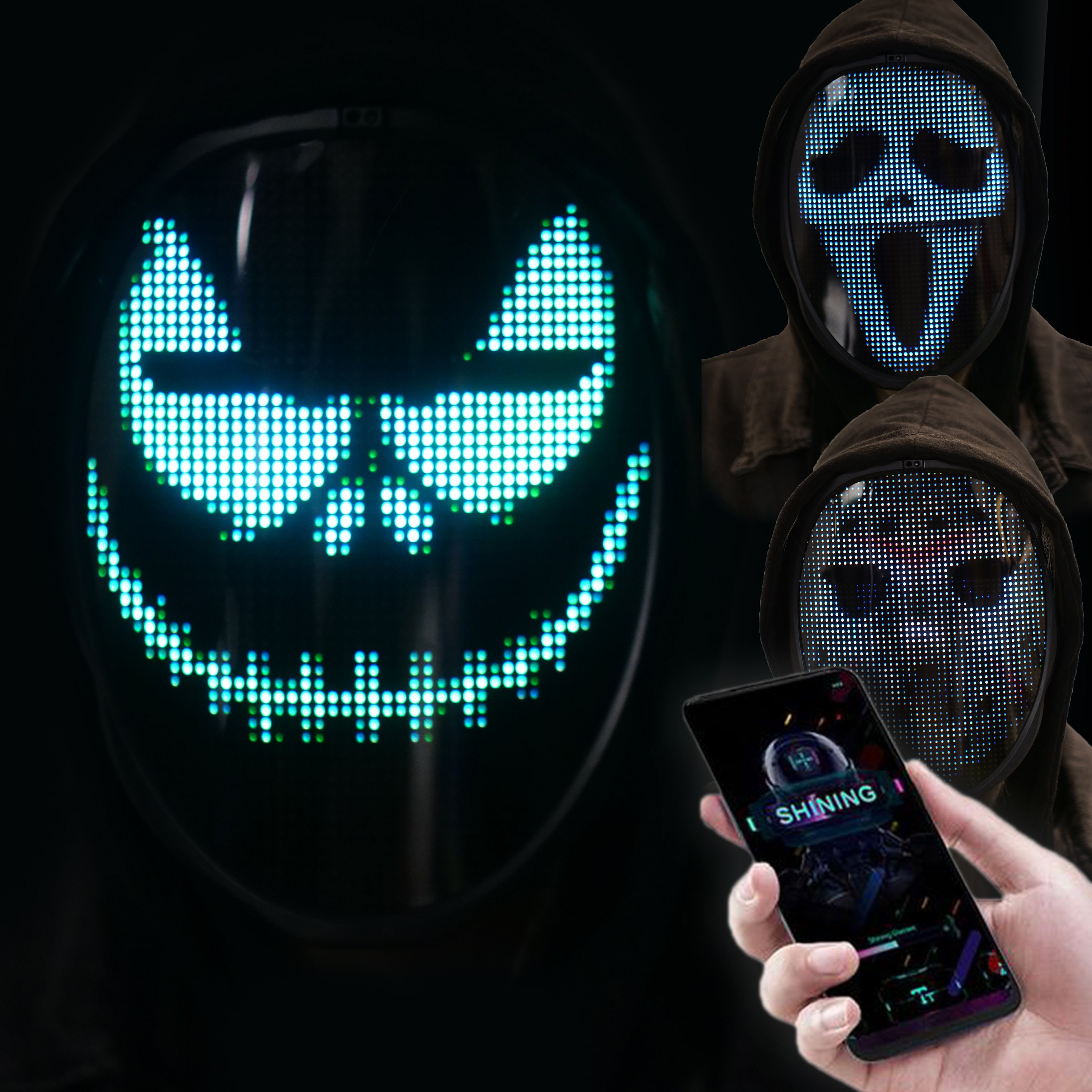 LED Programmable Shining Screen Full Face Mask with App | Etsy