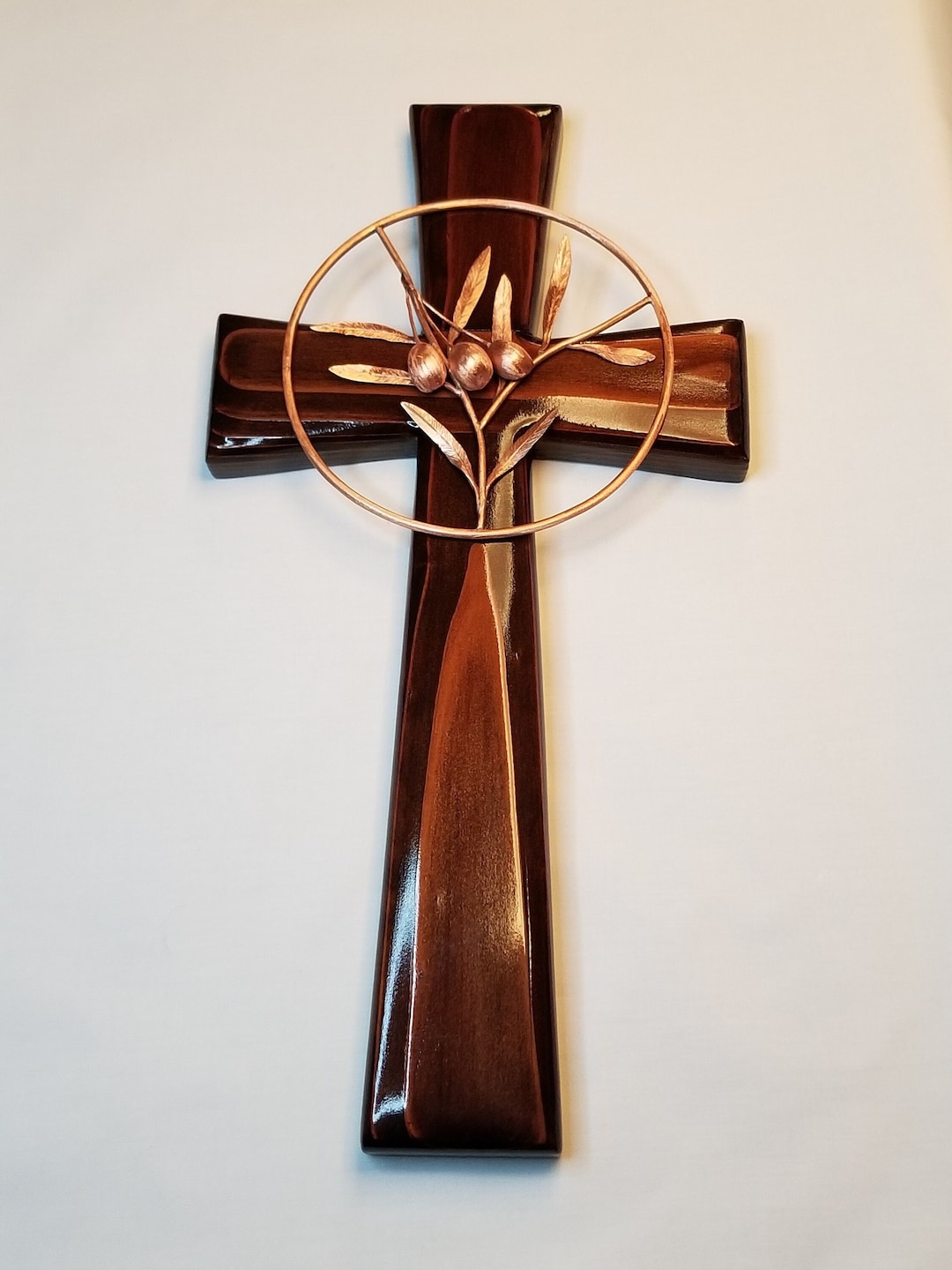 Redwood Cross With Copper Olives and Leaves - Etsy