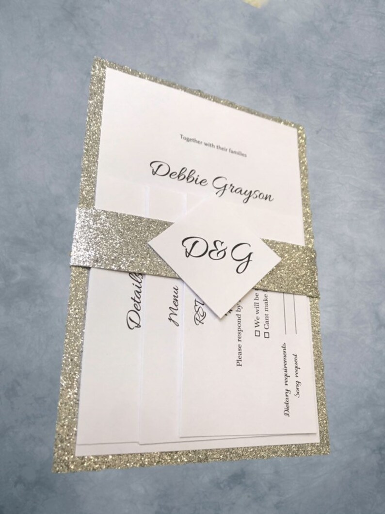 Silver Glitter Wedding Invitation Suite Including Envelope 15 - Etsy