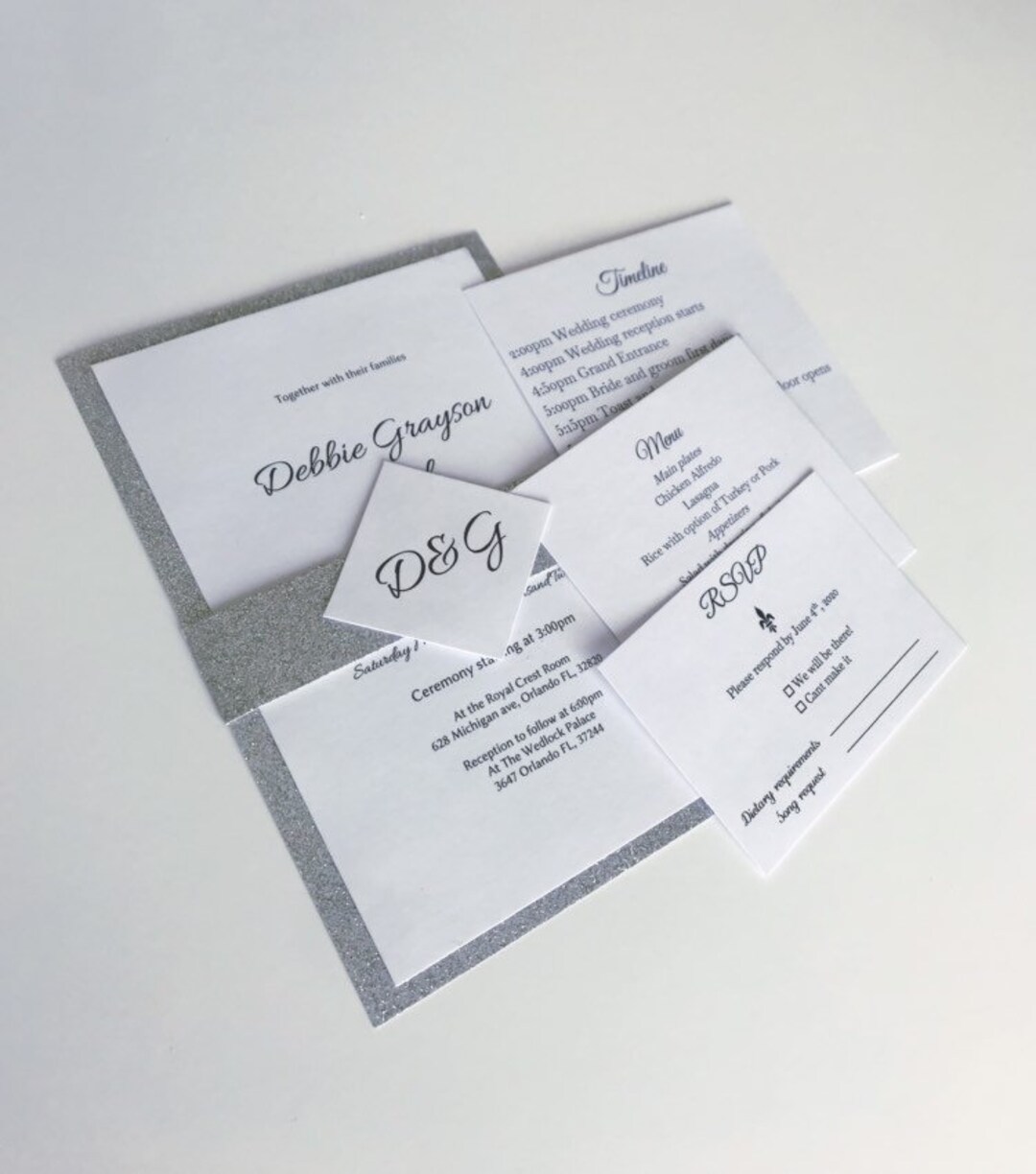 Silver Glitter Wedding Invitation Suite Including Envelope 15 - Etsy