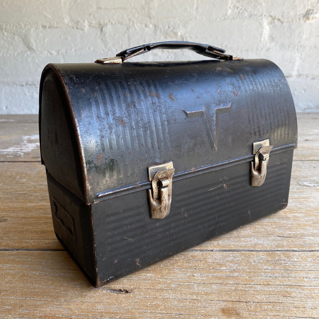 The Classic Black Metal Hinged American Lunch Box - Etsy
