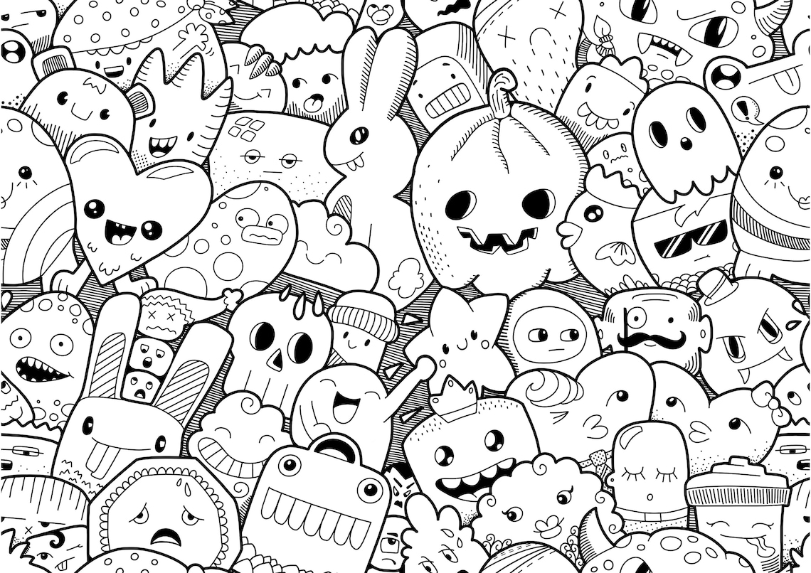 3 Doodle Monster Coloring Pages - Etsy UK