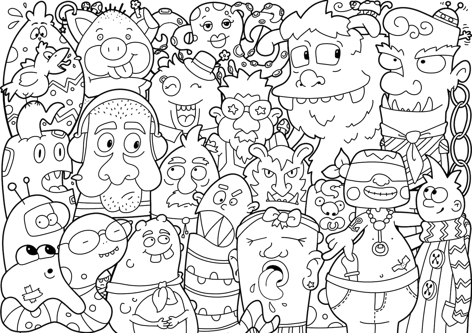 3 Doodle Monster Coloring Pages - Etsy