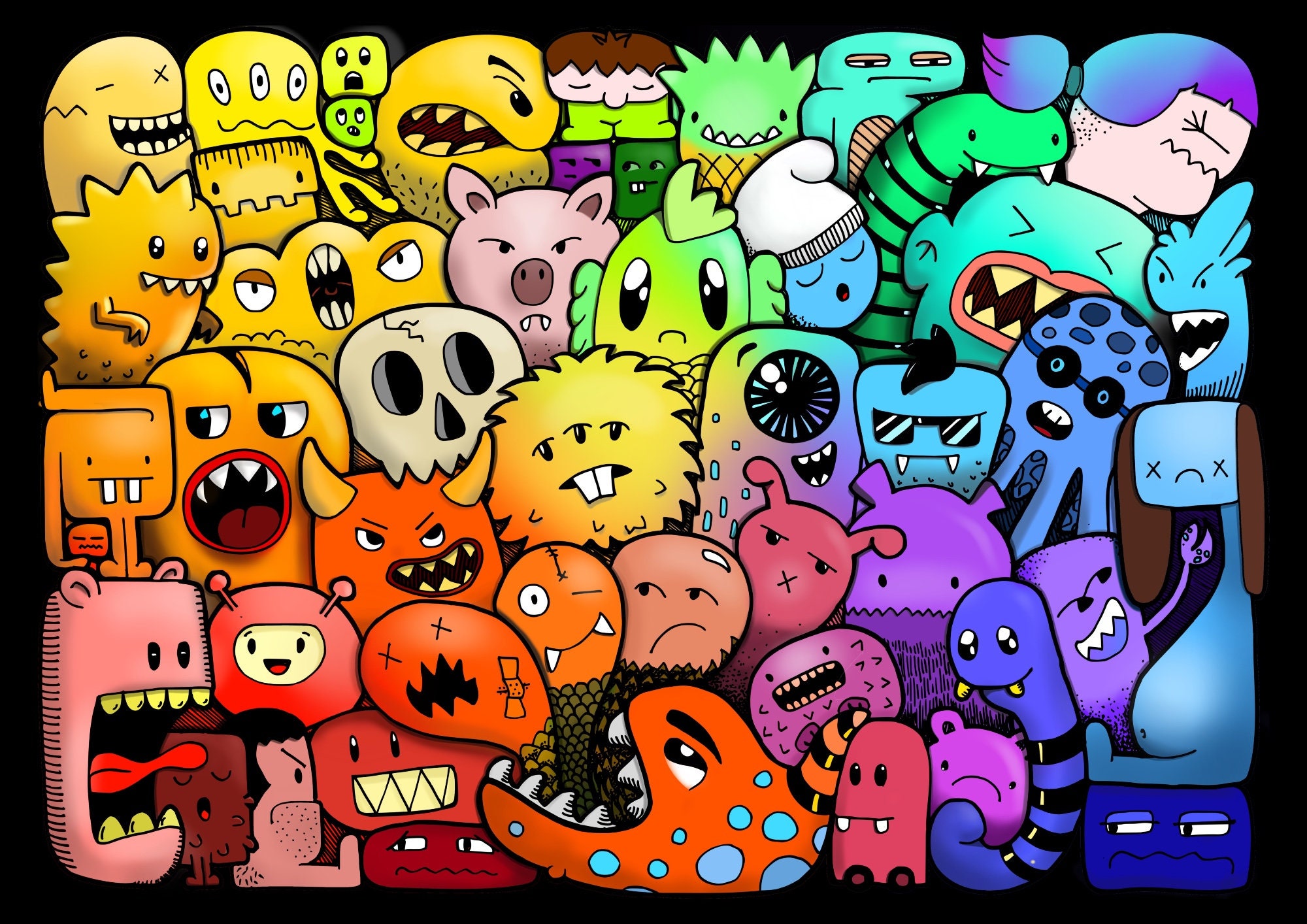 Printable Doodle Monster Colored Poster - Etsy Australia