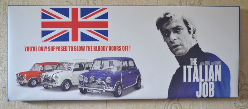 Handmade Canvas Italian Job Michael Caine Mini Cooper 30 X 12 Inch ...
