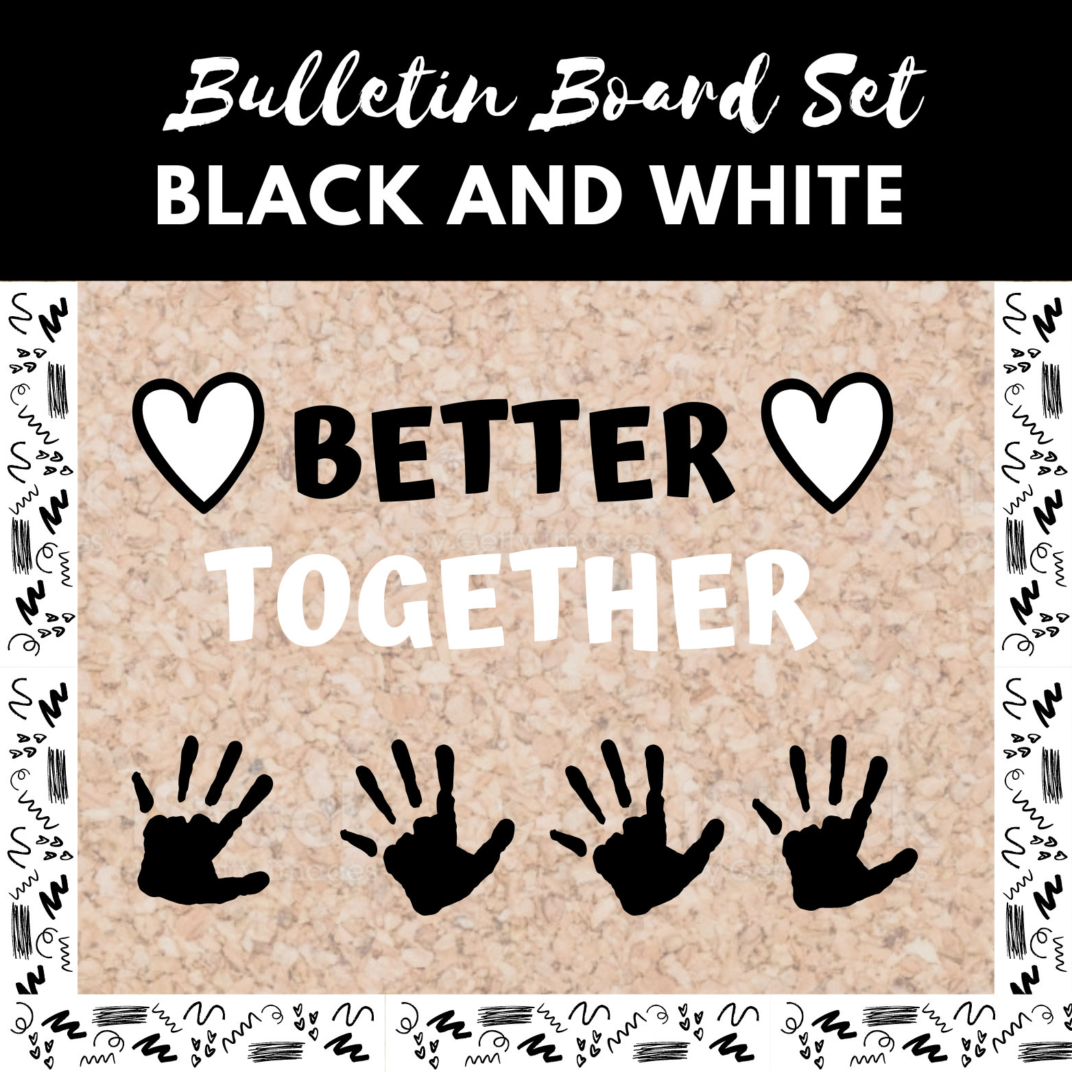 Black and White Doodle Bulletin Board Set, Printable, Easy Classroom ...