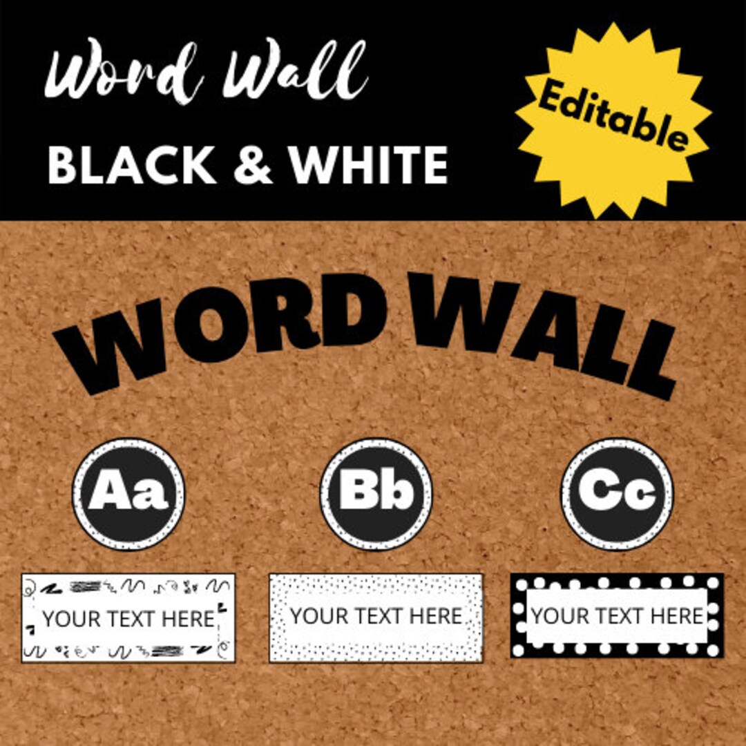 Black and White Doodle Word Wall, Printable, Easy Classroom Decoration ...