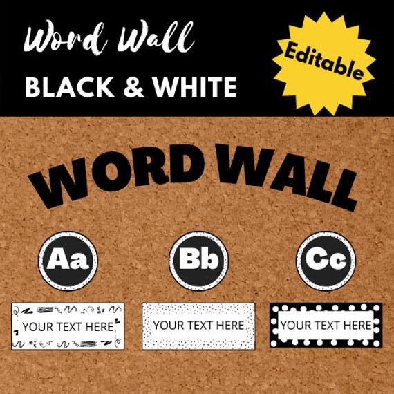 Black and White Doodle Word Wall Printable Easy Classroom - Etsy
