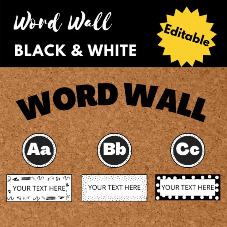 Black and White Doodle Word Wall, Printable, Easy Classroom Decoration ...
