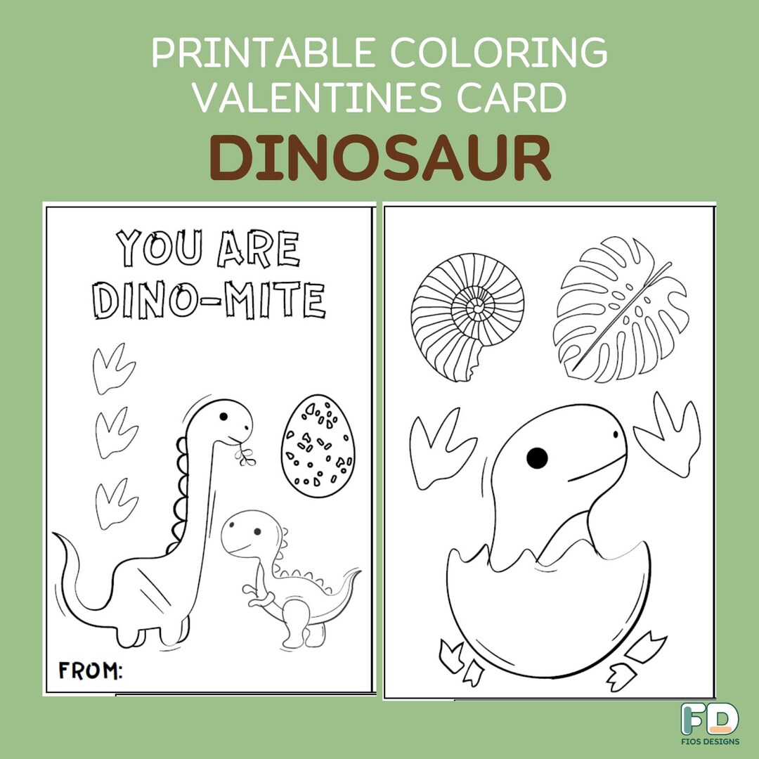 Printable Dinosaur Themed Coloring Valentines Card, School Valentines ...