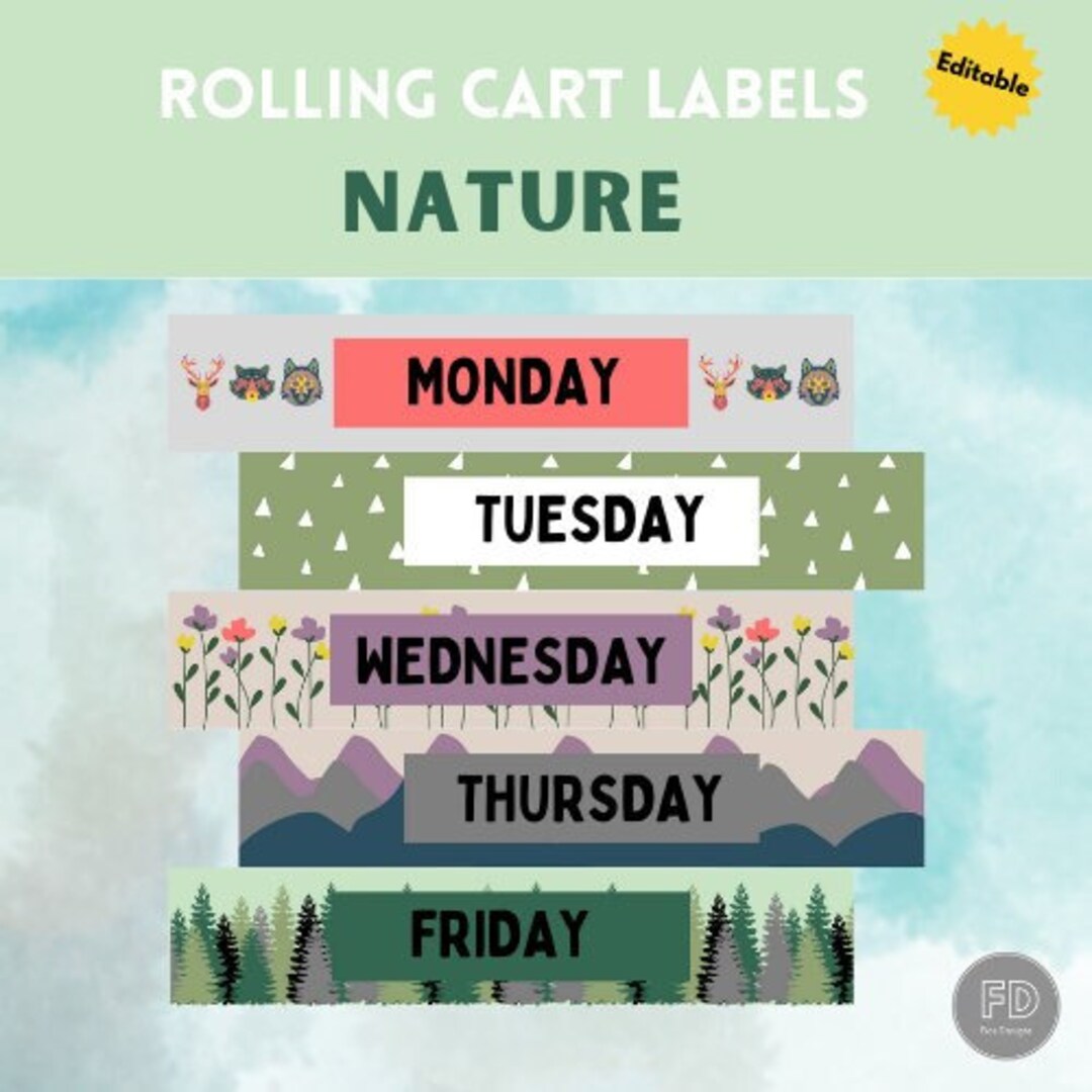 Nature Rolling Cart Labels, Printable, Easy Classroom Decoration - Etsy