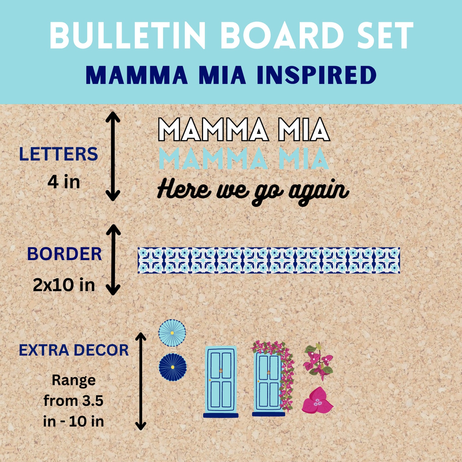 Mamma Mia Summertime in Greece Bulletin Board Set, Printable, Easy ...