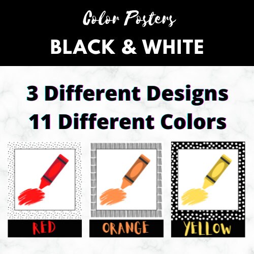 Black and White Doodle Classroom Color Posters, Printable, Easy and Fun ...