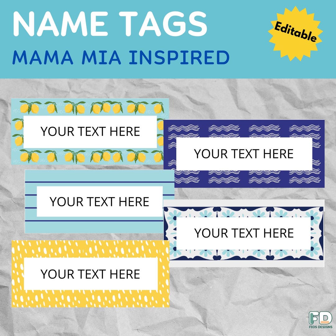 Mama Mia Inspired Editable Name Tags, Printable, Easy Classroom ...