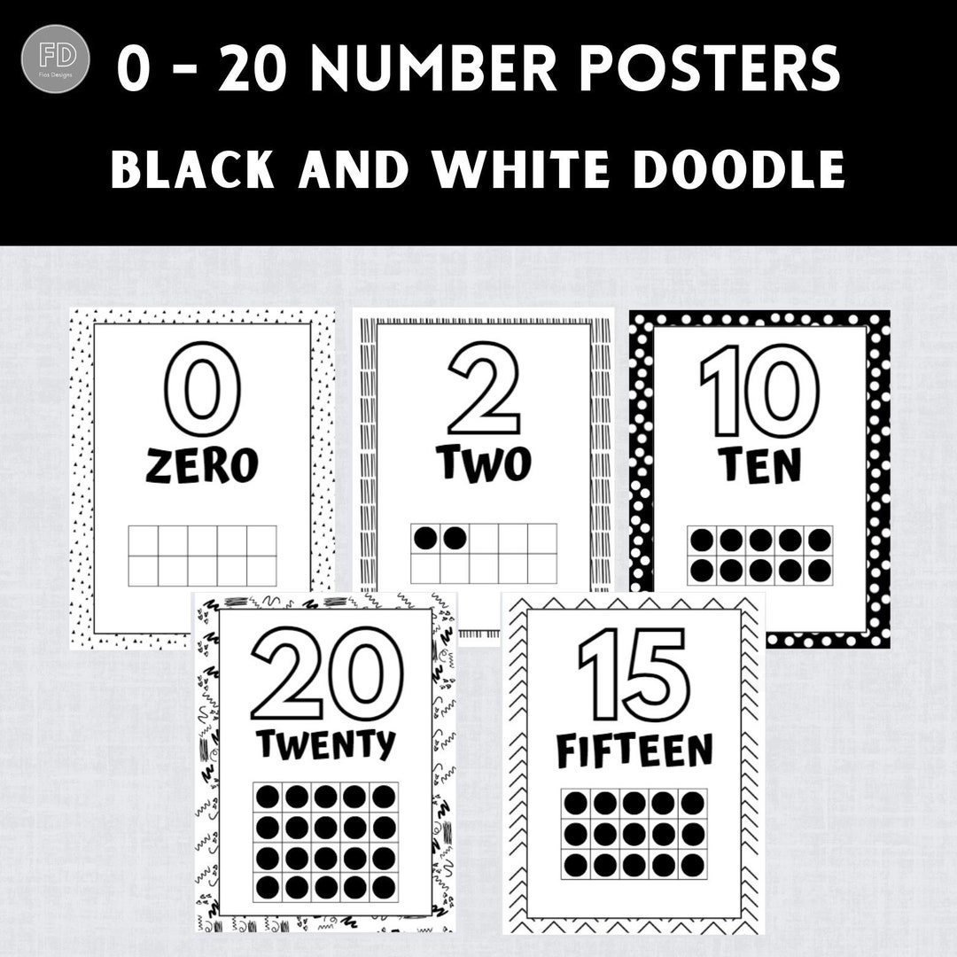Black and White Doodle 0 - 20 Posters, Printable, Easy and Fun ...
