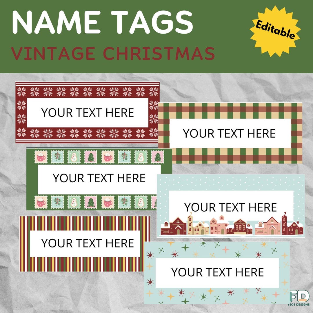 Vintage Christmas Editable Name Tags, Printable, Easy Classroom ...