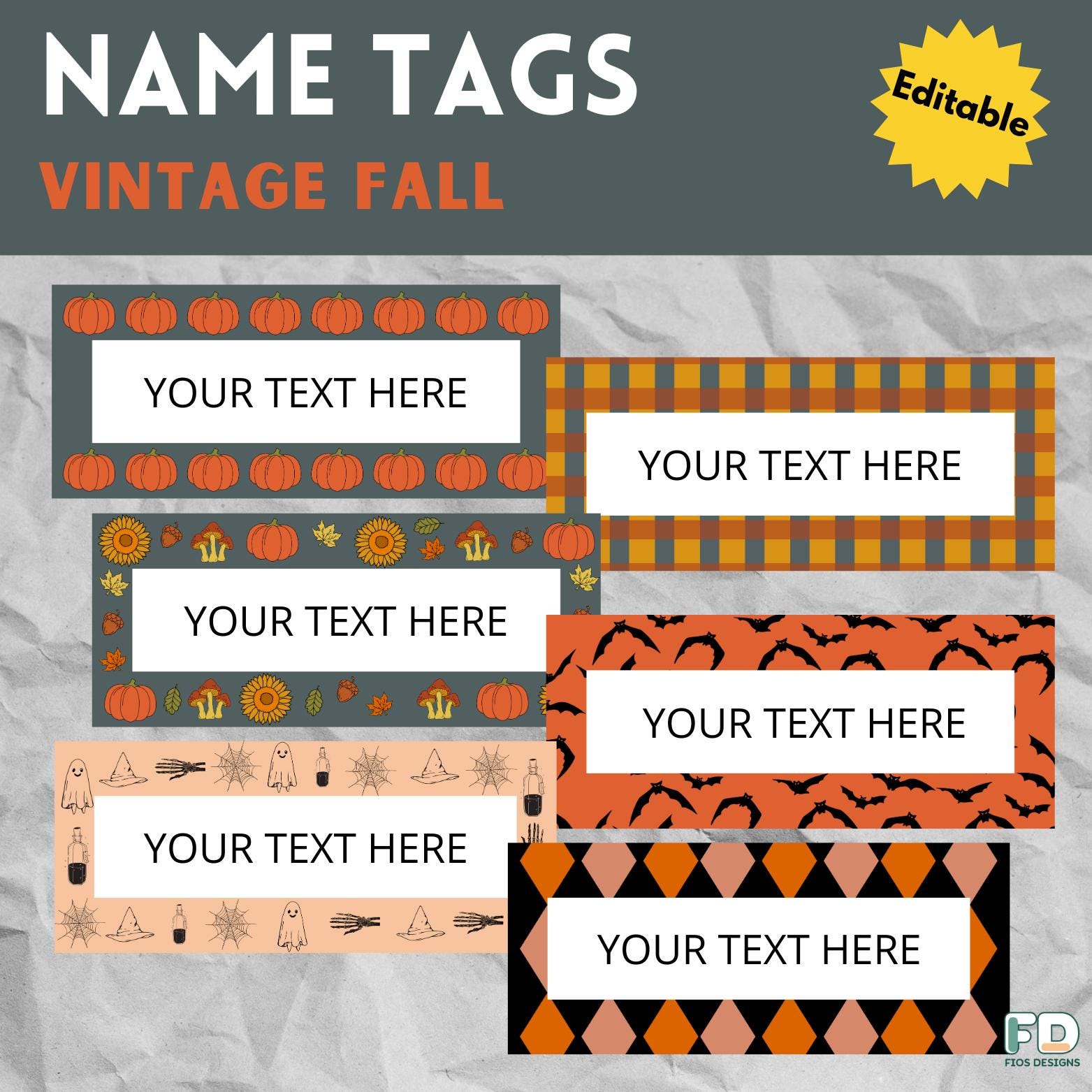 Editable Name Tags Vintage Printable Groovy Retro Theme: Editable Name