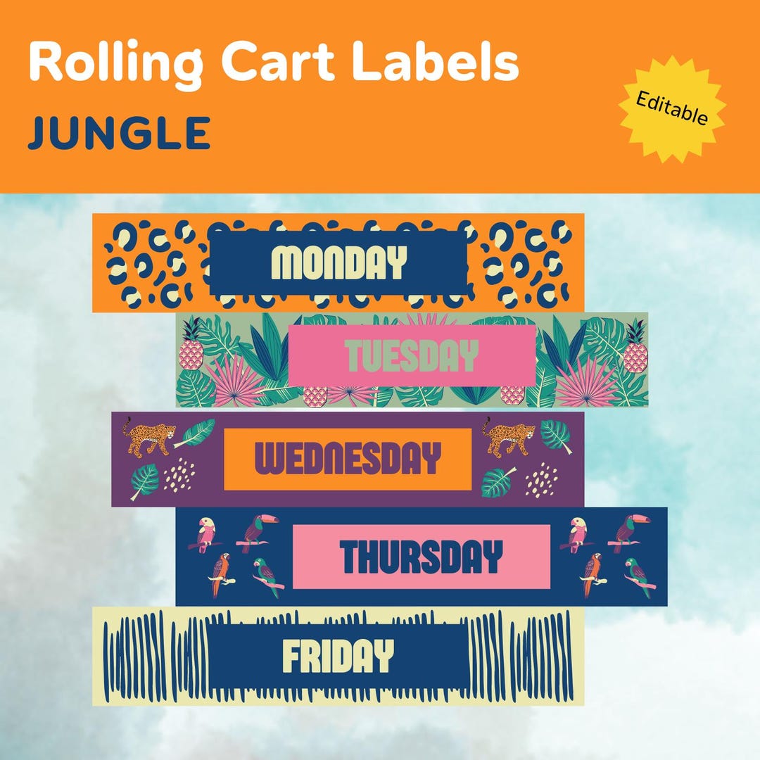 Jungle Rolling Cart Labels, 10 Drawer Rolling Cart Labels, Printable ...