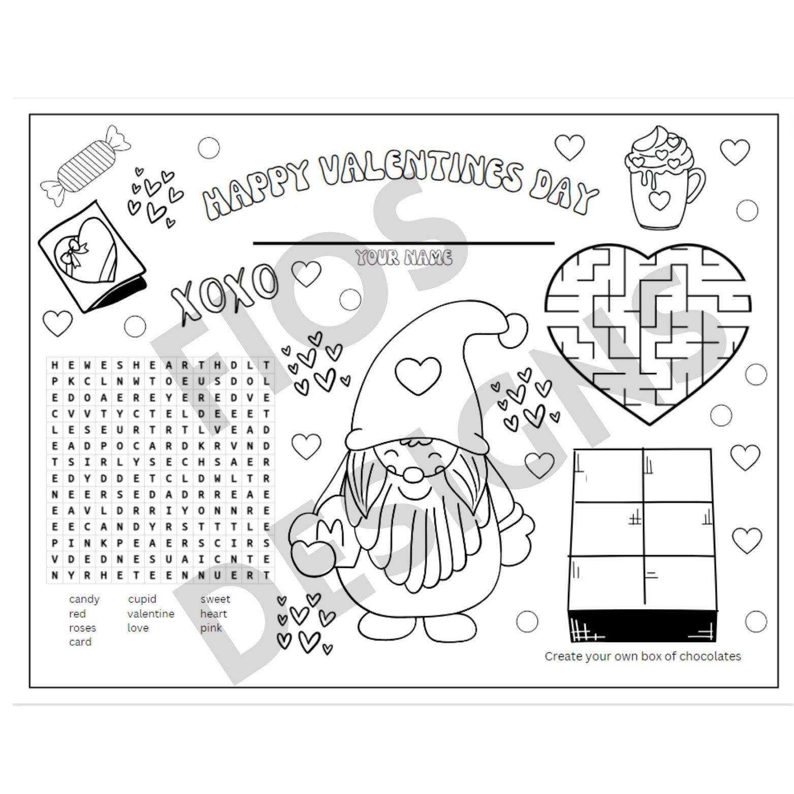 Printable Valentines Activity Placemat, Fun Valentines Day Class or ...