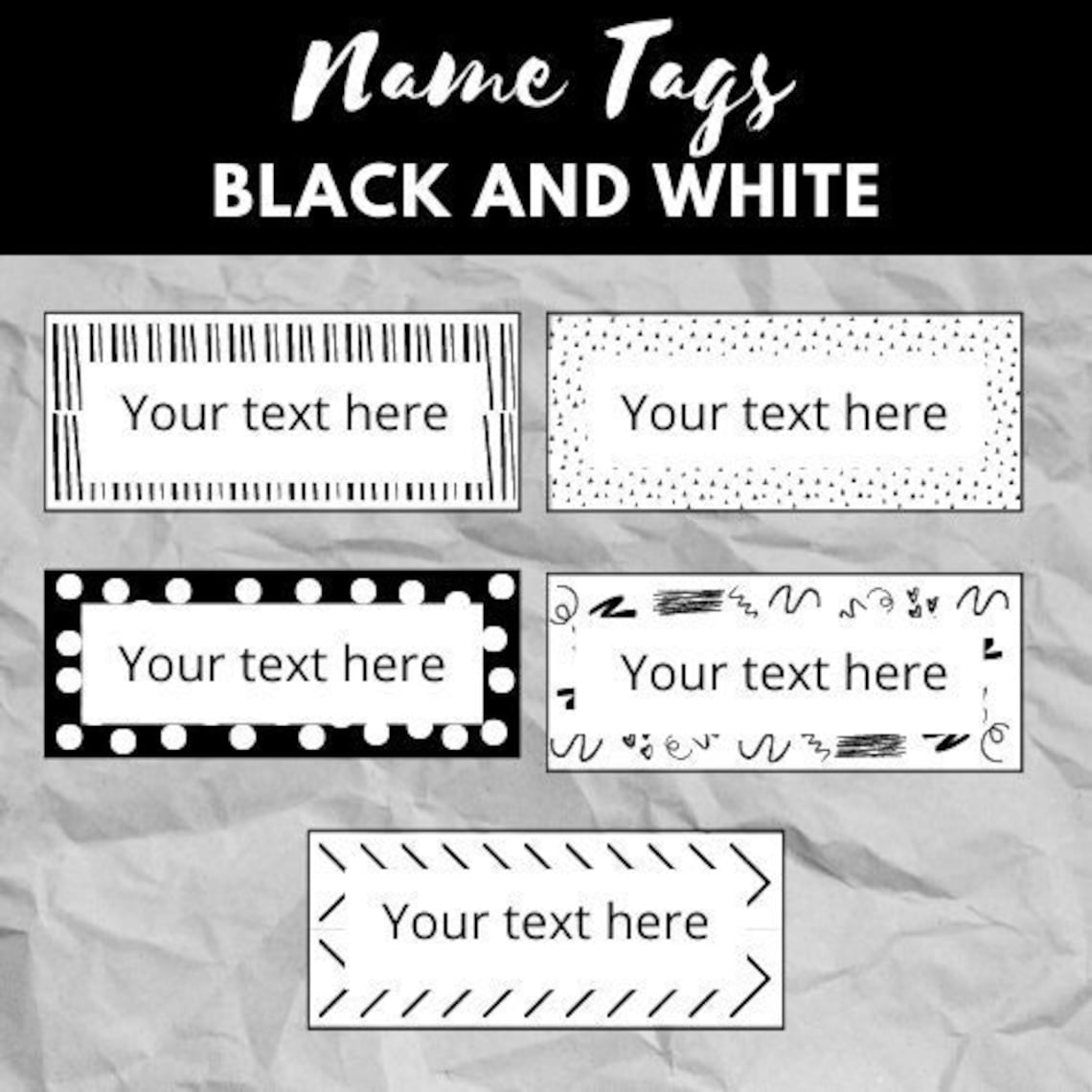 Black and White Doodle Editable Name Tags, Printable, Easy Classroom ...