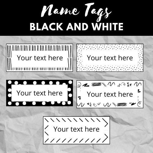 Black and White Doodle Editable Name Tags, Printable, Easy Classroom ...