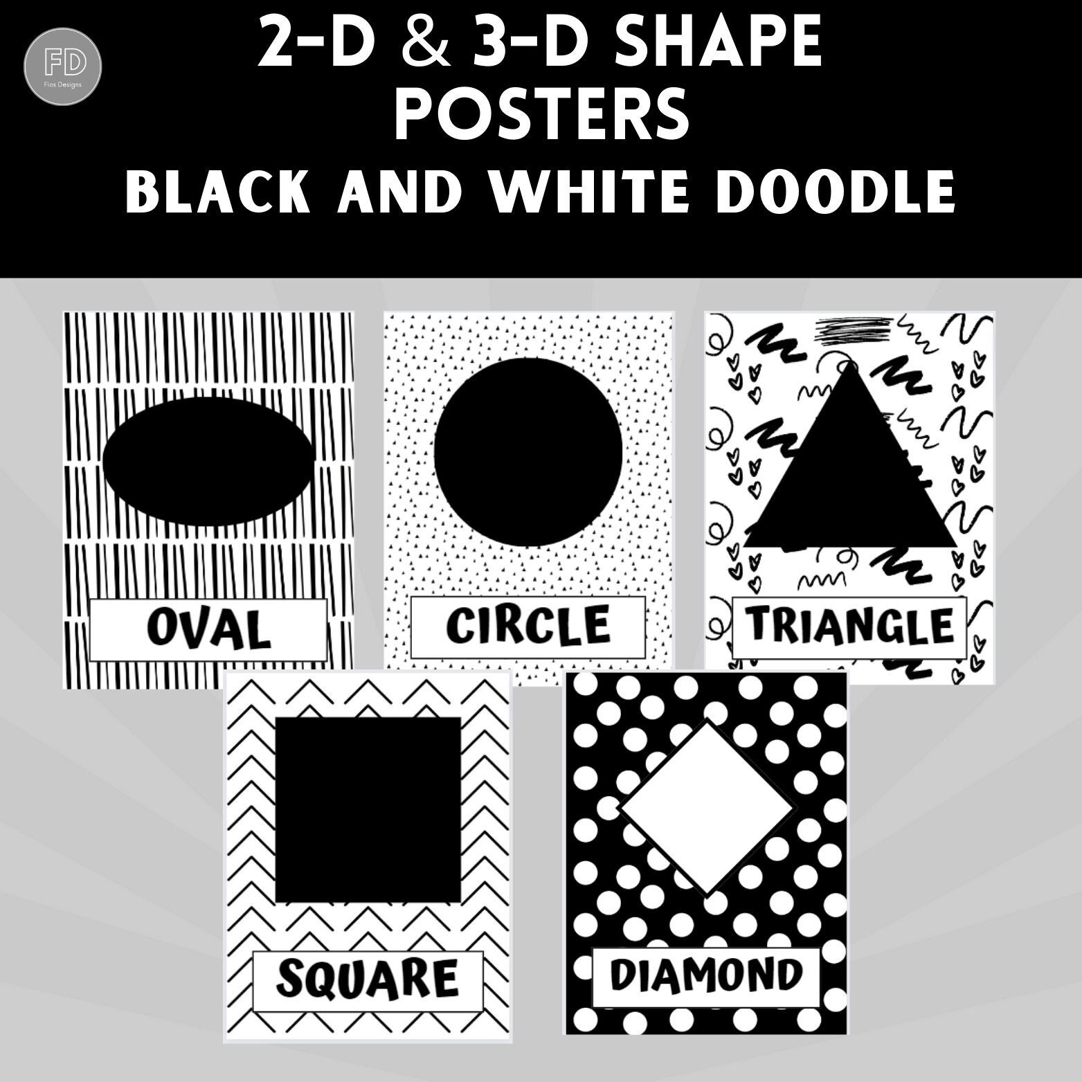 Black and White Doodle 2D and 3D Posters, Printable, Easy and Fun ...