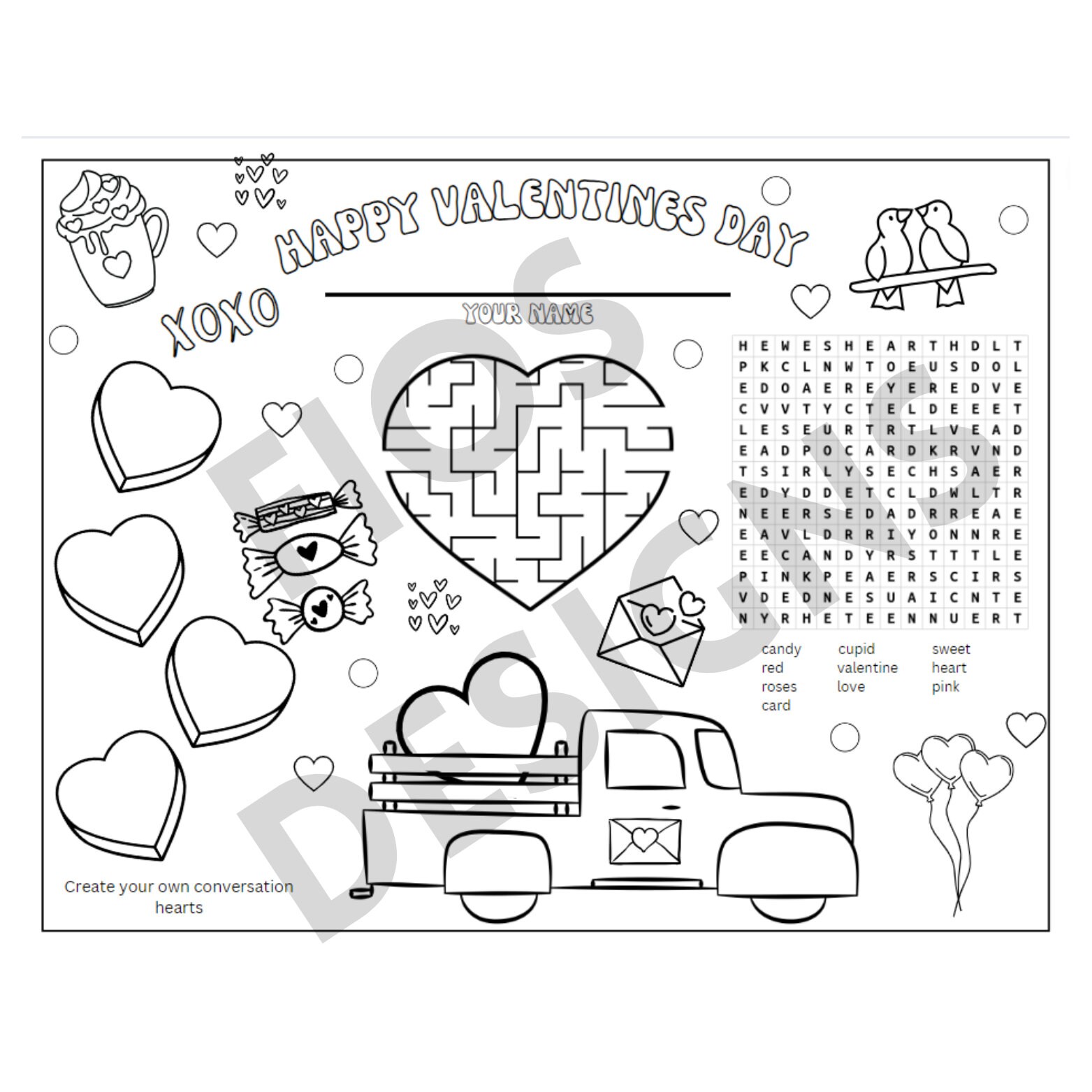 Printable Valentines Activity Placemat, Fun Valentines Day Class or ...
