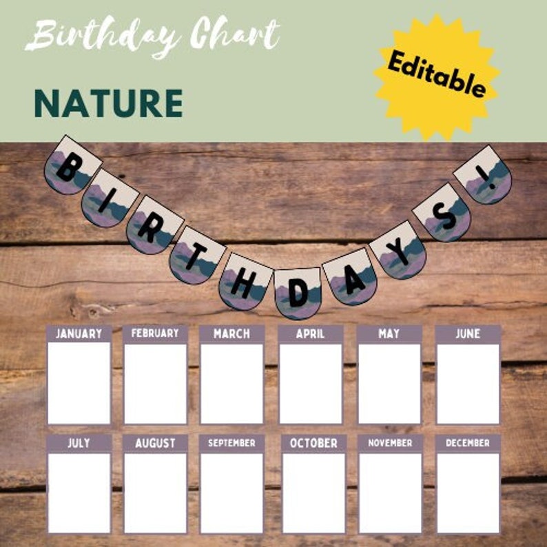 Nature Birthday Chart Printable Easy and Fun Classroom - Etsy