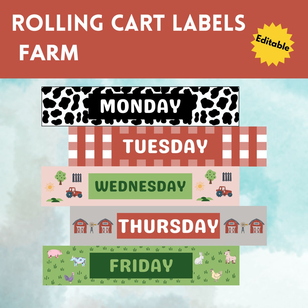 Farm Rolling Cart Labels, 10 Drawer Rolling Cart Labels, Printable ...