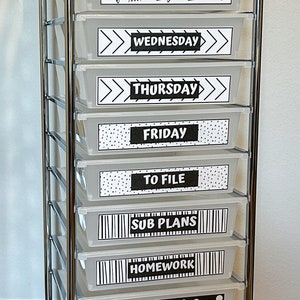 Black and White Doodle Rolling Cart Labels, 10 Drawer Rolling Cart ...