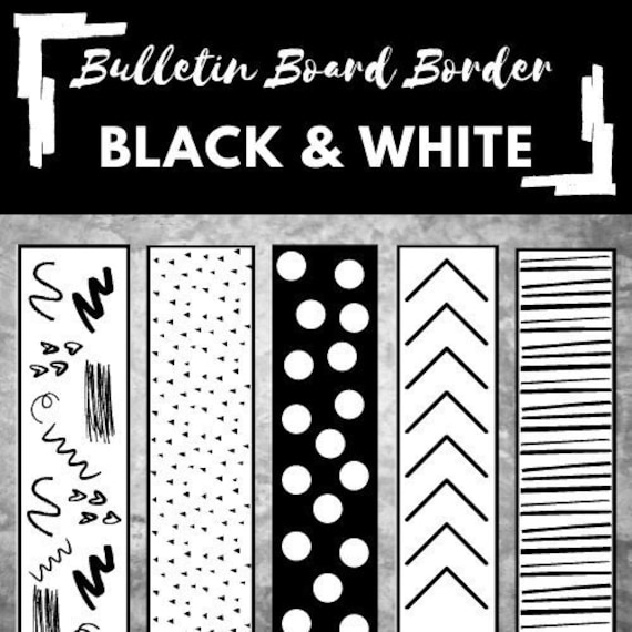 Black and White Doodle Bulletin Board Border Printable Easy - Etsy