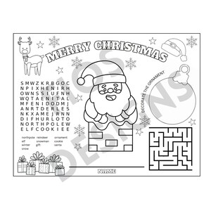 Printable Christmas Activity Placemat - Etsy