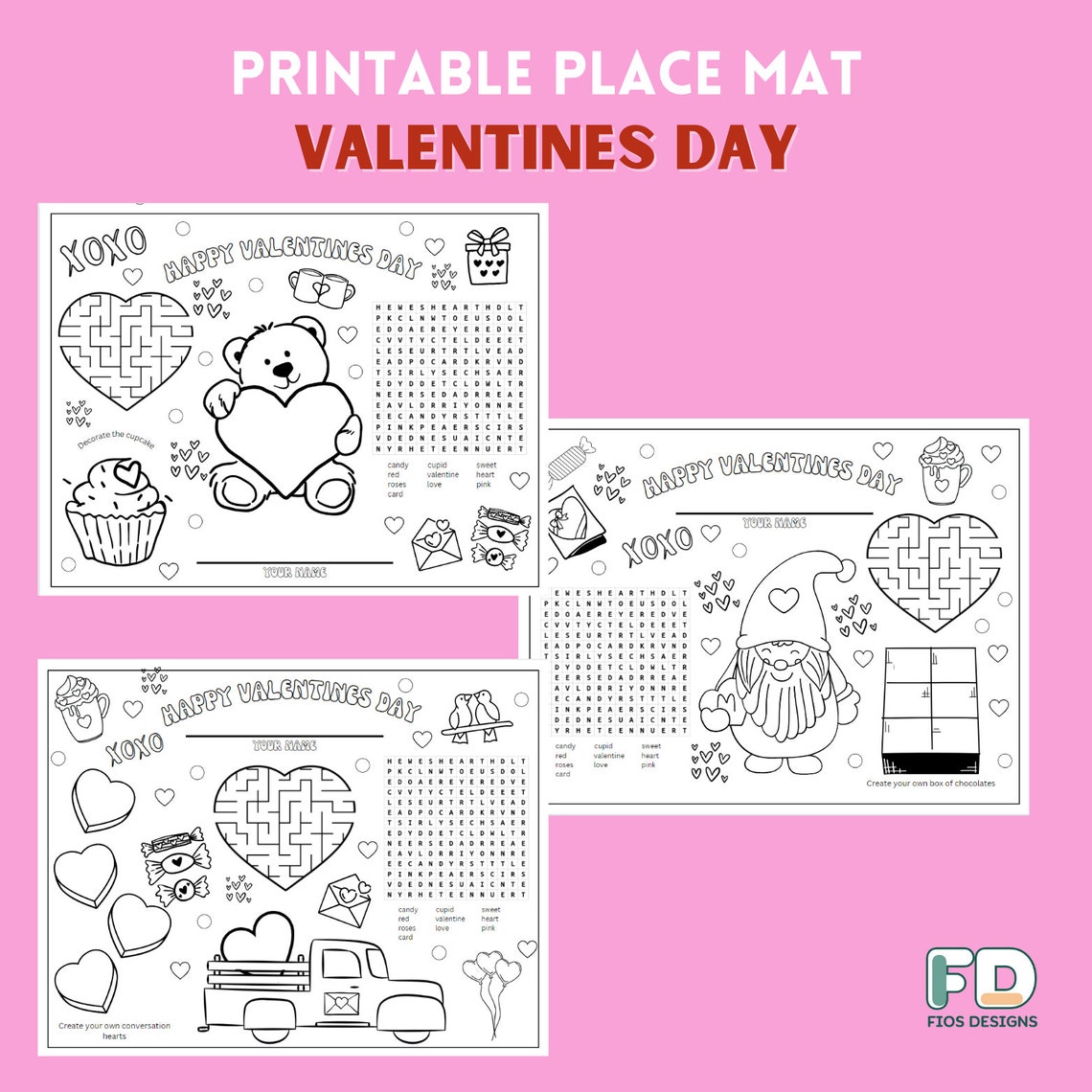 Printable Valentines Activity Placemat, Fun Valentines Day Class or ...