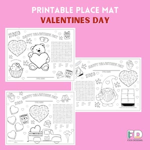 Printable Valentines Activity Placemat, Fun Valentines Day Class or ...