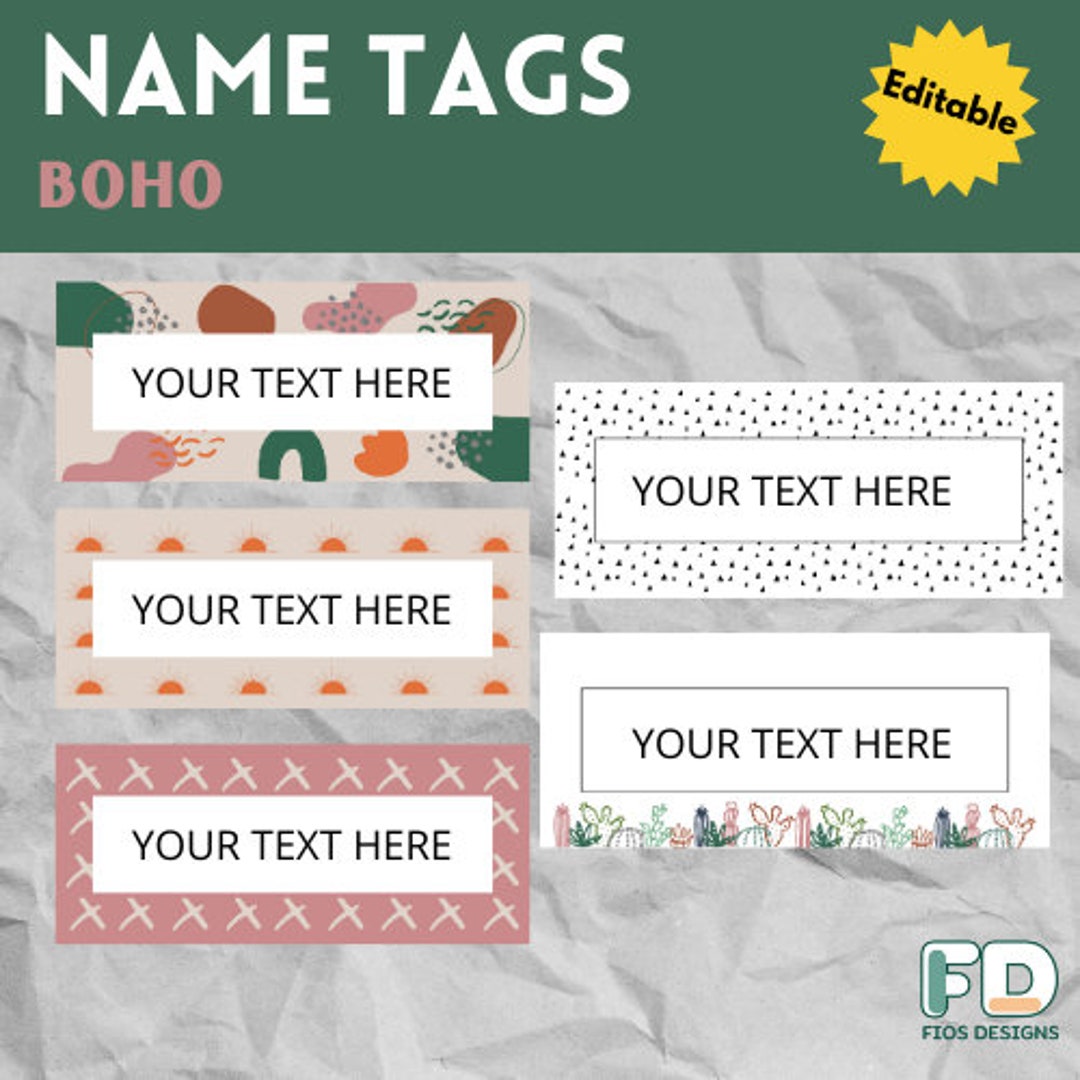 Boho Editable Name Tags, Printable, Easy Classroom Decoration - Etsy